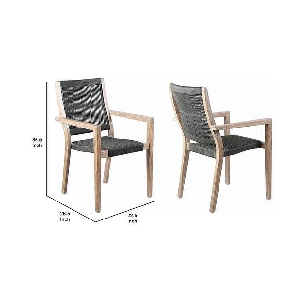 Wooden Outdoor Dining Chair with Fishbone Weave, Set of 2, Charcoal ...
