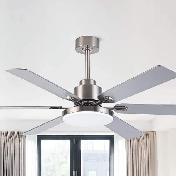 60-inch Modern Brushed Nickel 6-Blade LED Ceiling Fan with Light and ...