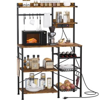 Kitchen Bakers Rack with Power Outlet, Microwave Stand with 5 Tiers ...