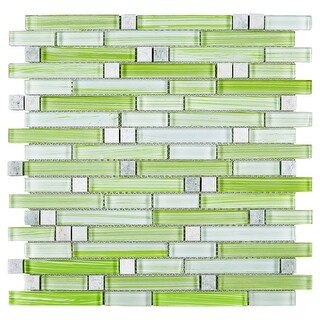 TileGen. Stripe Random Sized Glass Mix Marble Mosaic Tile in Green Wall ...