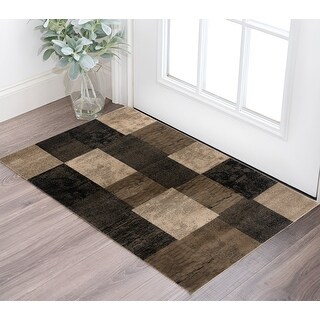 HomeRoots 2' X 3' Brown Black and Tan Geometric Washable Non Skid Area ...