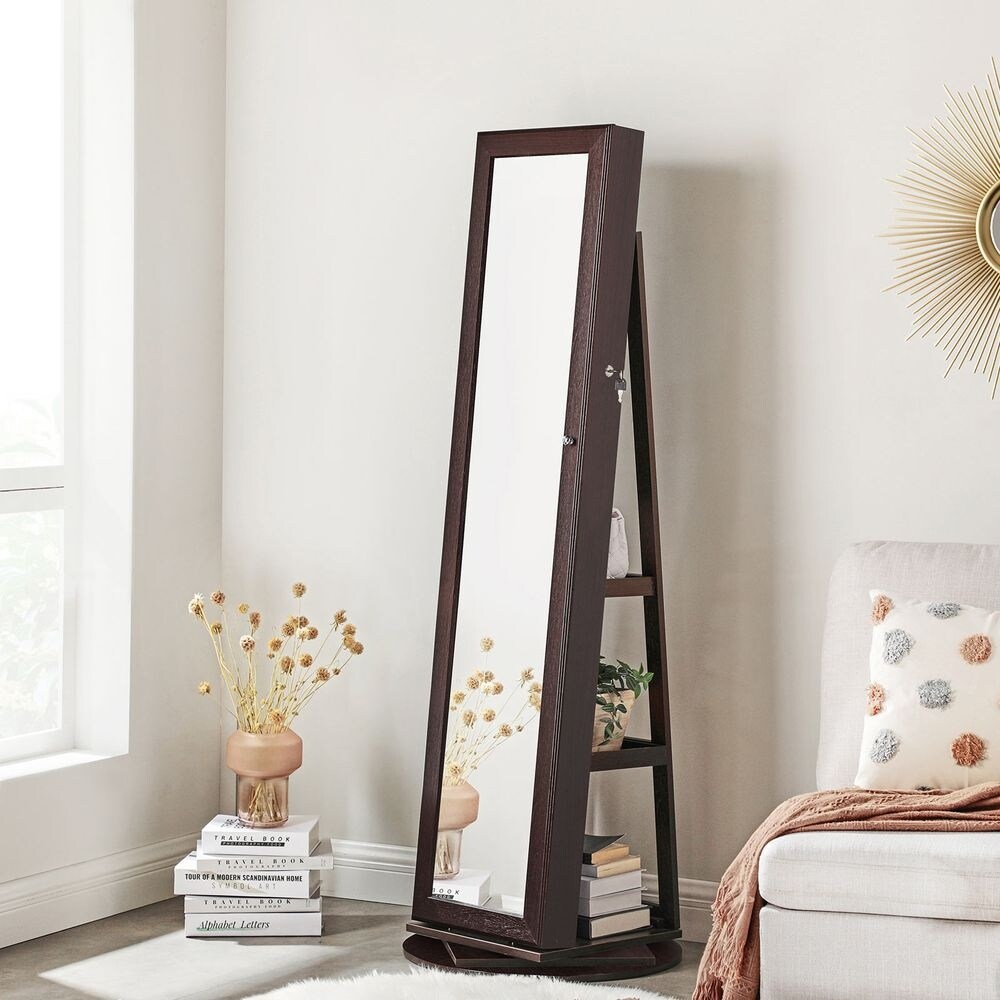 360 Swivel Jewelry Cabinet with Full Length Mirror 21.5 L x 21.5 W x 61 H