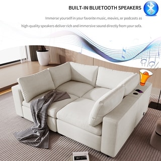 4-seat Modular Sofa Set Polyester Upholstered Couch w/ USB Charge Ports ...