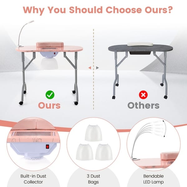 Costway Folding Manicure Table Portable Nail Desk with Dust Collector ...