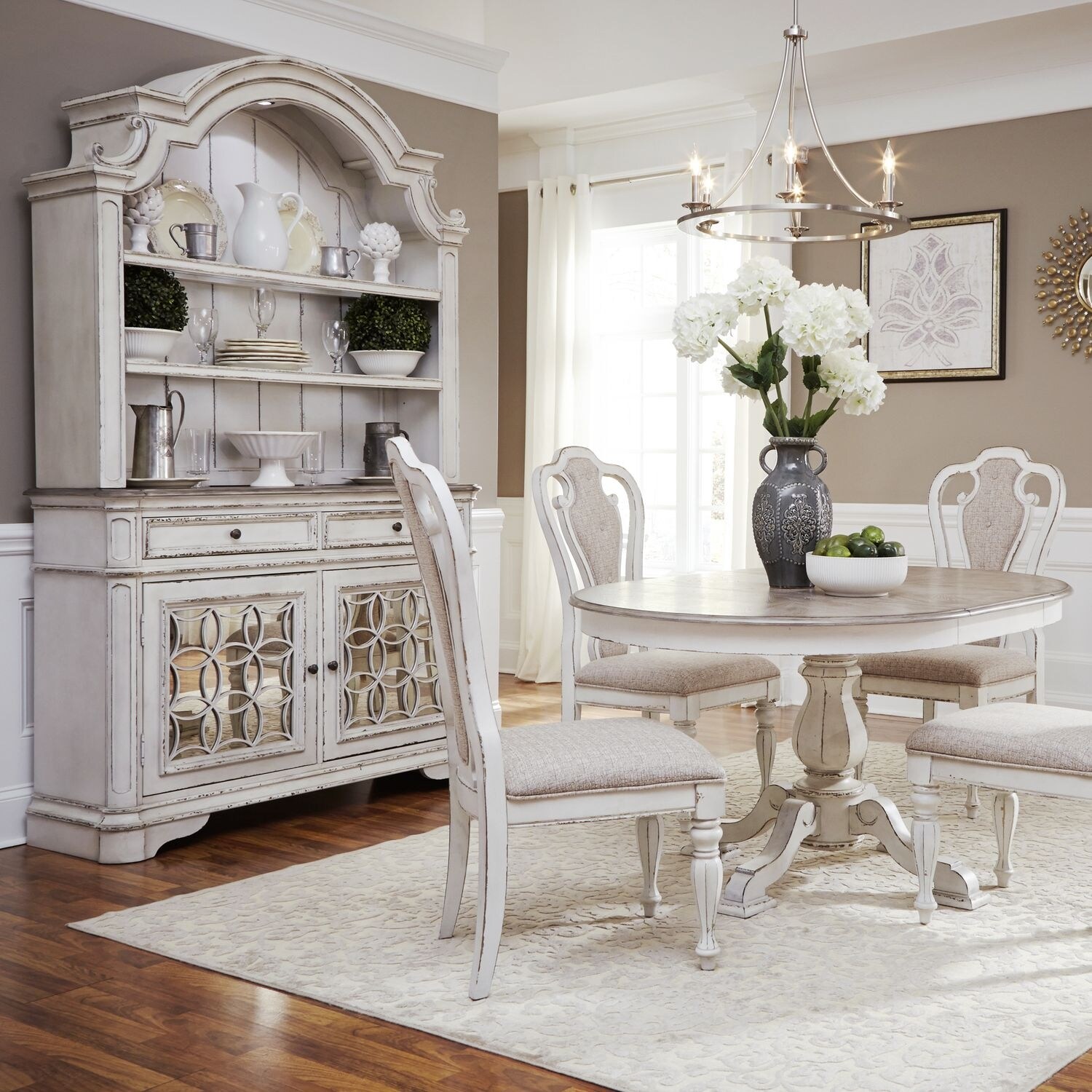 Liberty Furniture Magnolia Manor Hutch Buffet in Weathered Bisque