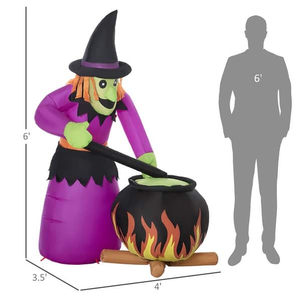Outsunny 6' Inflatable Witch and Cauldron Halloween Decoration - Bed ...