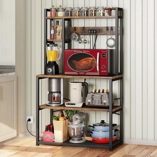 Bakers Rack with 3 Power Outlets, 31.5 Inch for Kitchens with Storage ...