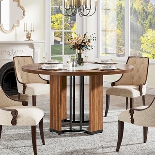 47" Round Dining Room Table, Wood Circle Kitchen Table Dinner Table ...