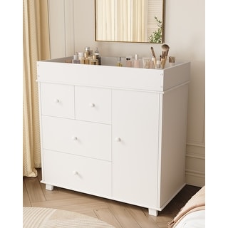 Modern Changing Table Dresser with 4 Drawers and Cabinet, Nursery Baby ...