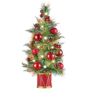 2-Foot Lighted Tabletop Christmas Tree with Ornaments - 12 x 25 x 12 ...