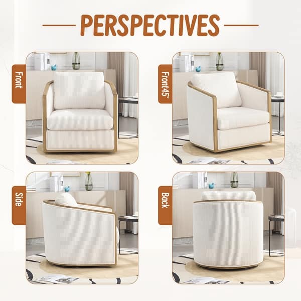 Corduroy Upholstered 360 Degree Swivel Comfortable Round Barrel Chair ...
