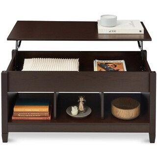 Multifunctional Lift Top Coffee Table w/ Hidden Storage, 3 Cubbies ...
