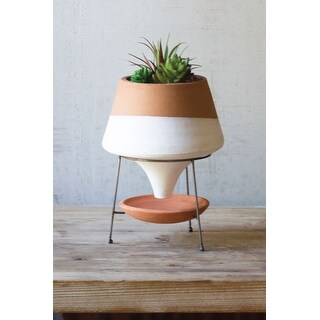 Natural and White Small Terracotta Funnel Planter With Wire Base - Bed ...