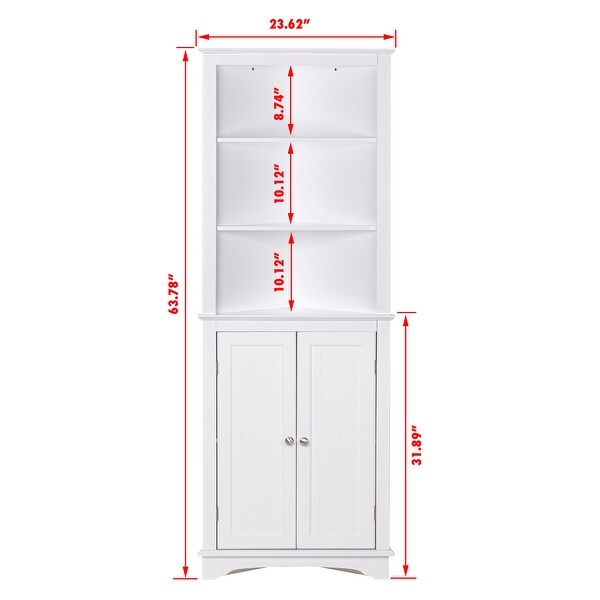 Spirich home tall corner cabinet with two doors and three tier shelves store