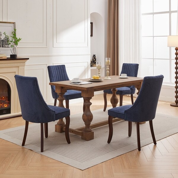 Set of 2 Comfy Linen Fabric Upholstered Channel Kitchen Dining Chairs Accent Chair with Curved Solid Wood Legs Bed Bath Beyond 42176573