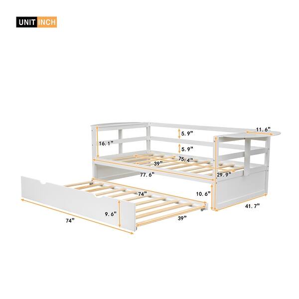 Twin Size Daybed with Trundle and Foldable Shelves on Both Sides - Bed ...