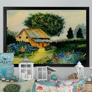 Designart "Cottage In Green Summer Scenery" Cabin & Lodge Framed Art ...
