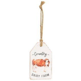 Country Dairy Farm Cow Wood Tag - 3" W X 5" H X 0.5" D - Bed Bath ...