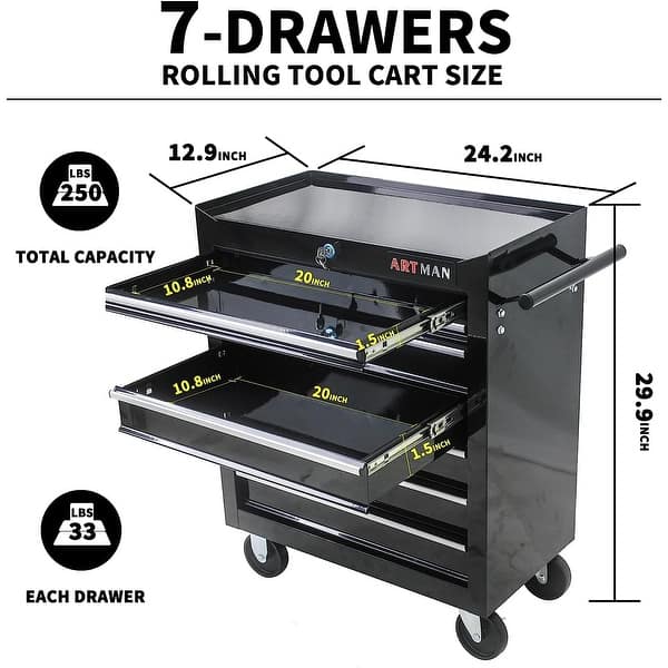 7-Drawer Rolling Tool Cart with Lock Mechanic Tool Box Storage Cabinet ...