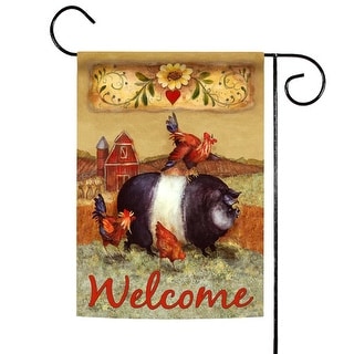 Chickens and Pig "Welcome" Outdoor Garden Flag 18" x 12.5" - Bed Bath ...