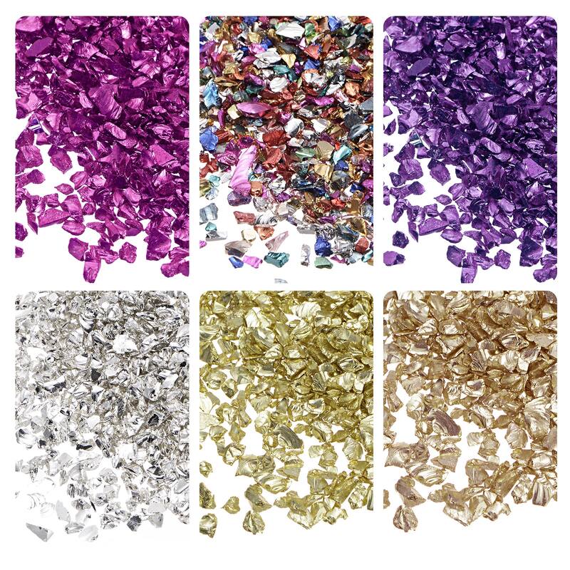 6 Colors Crushed Glass Chips 1-4mm Irregular 28g Gold Tone Purple Color ...