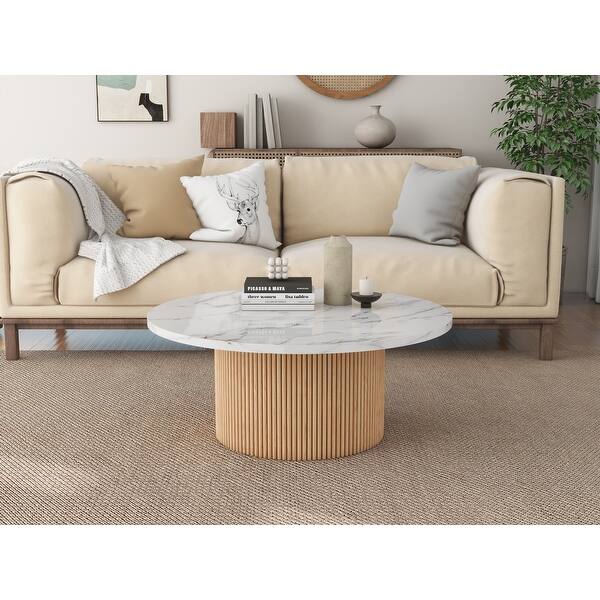 Modern Round Coffee Table with Solid Wood Fluted Design - On Sale - Bed ...