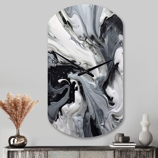 Designart - Black and Grey Harmony In Chaos - Abstract Large Wall Clock ...