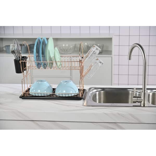 Jiallo Stainless Steel 2-Tier dish rack with dripping tray (Silver ...