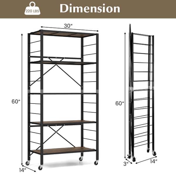 Costway 5-Tier Folding Shelf Free DIY Design Shelving Unit with 4 - See ...