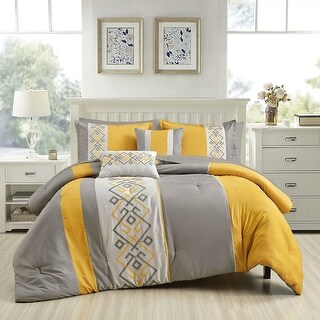 9 Piece Bed-in-a-Bag Yellow Grey Geometric Modern Solid Soft Bedding ...