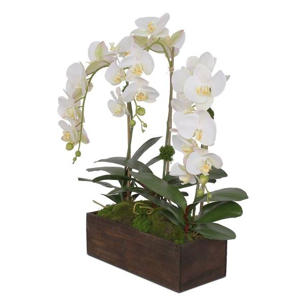 Real Touch White Orchid Flower Arrangement in Rectangle Wood Planter ...