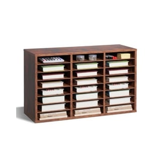 Dark Brown Wood 24-Slot Organizer File Sorter with Labels and Shelves ...