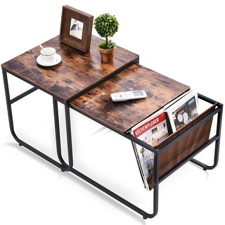 Nesting Coffee Table Set of 2 for Living Room Office, Rustic Wood ...
