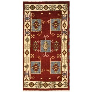 Handmade One-Of-A-Kind Tribal Kazak Wool Rug (India) - 2 x 4 - Bed Bath ...