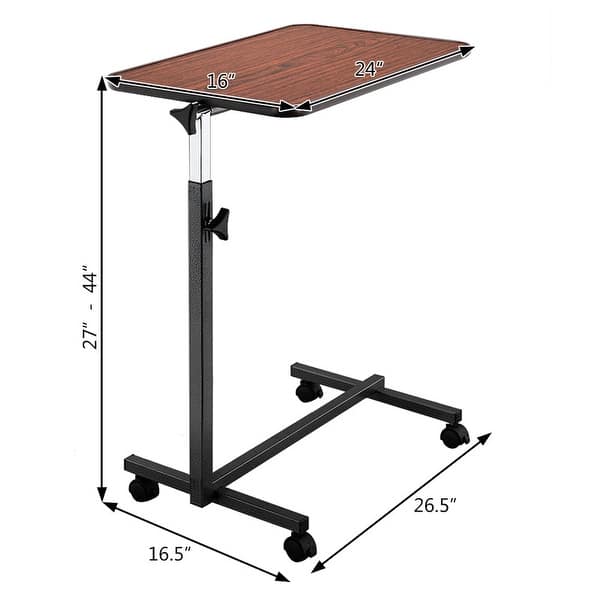 Adjustable MDF Bedside Computer Desk Overbed Table With Wheels - Bed ...