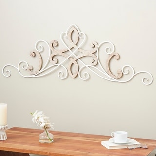 White Wooden Scroll Home Wall Decor with Wood Accents - Bed Bath ...