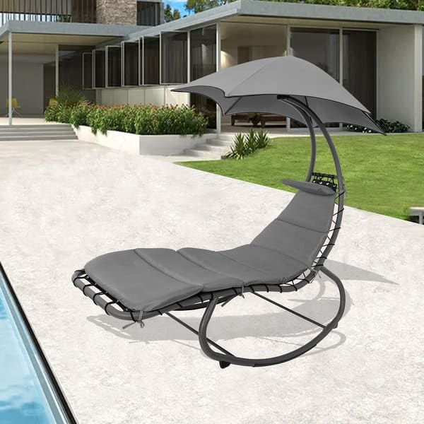 Floating Gray Metal Steel Frame Outdoor Chaise Lounge Chair with Gray ...