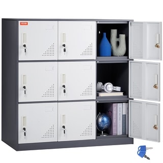 VEVOR 9 Doors Metal Employee Locker Gray 66lbs Capacity with Card Slot ...