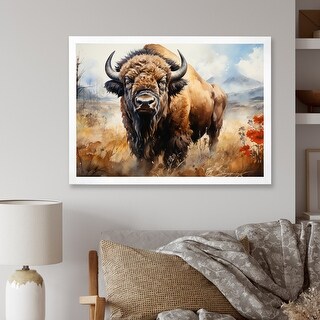 Designart "Brown Prairies Bisons Domain" Animals Framed Canvas Art ...
