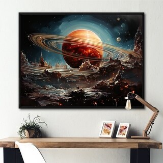 Designart "Saturn Ruby Rings Galactic Elegance" Our Solar System Framed ...