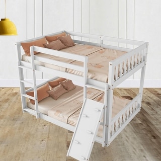 Adventure-Themed Twin Over Twin Size Bunk Bed Frame with Climbing Ramp ...