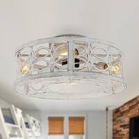 Vintage Distressed White Flush Mount Ceiling Fan, Classic Round Low ...