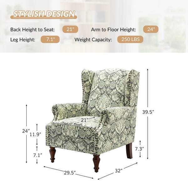 Gott Transitional Wingback Accent Chair Armchair with Solid Wood Legs ...