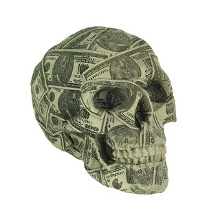 Green and White Hundred Dollar Bill Human Skull Statue - Bed Bath ...