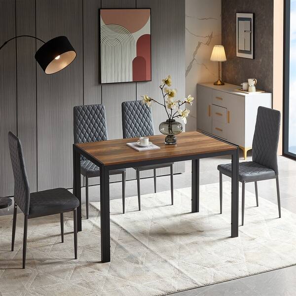 MDF Dining Table with Wooden Top Black Metal Legs - Bed Bath & Beyond ...