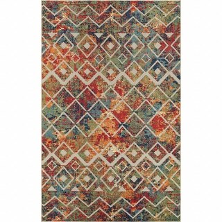 3'6" X 5'6" Red Geometric Non Skid Indoor Outdoor Area Rug - 6' x 7 ...