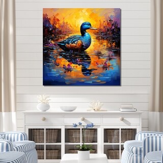 Designart "Duck Morning Quack Lake I" Duck Blue Wall Decor - Modern ...