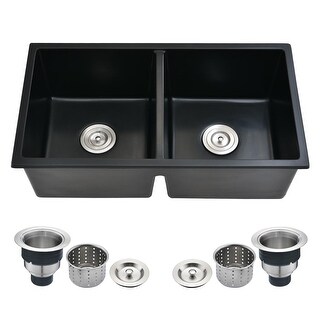 32" L X 18" W Double Bowl Undermount Kitchen Sink With Basket Strainer ...