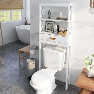 White Bathroom Over-Toilet Cabinet 1 Drawer Save Space Living Room ...