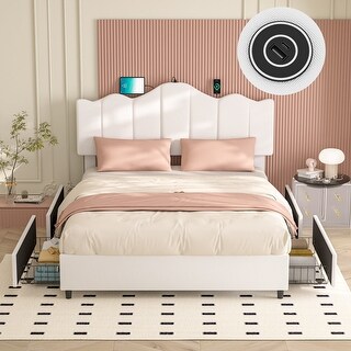 VECELO Upholstered Storage Bed Frames with Charging Stations and 4 ...